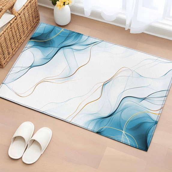 2x3 Ft Entryway Area Rug, Marble Blue Kitchen Rug Runner Washable Floor ...