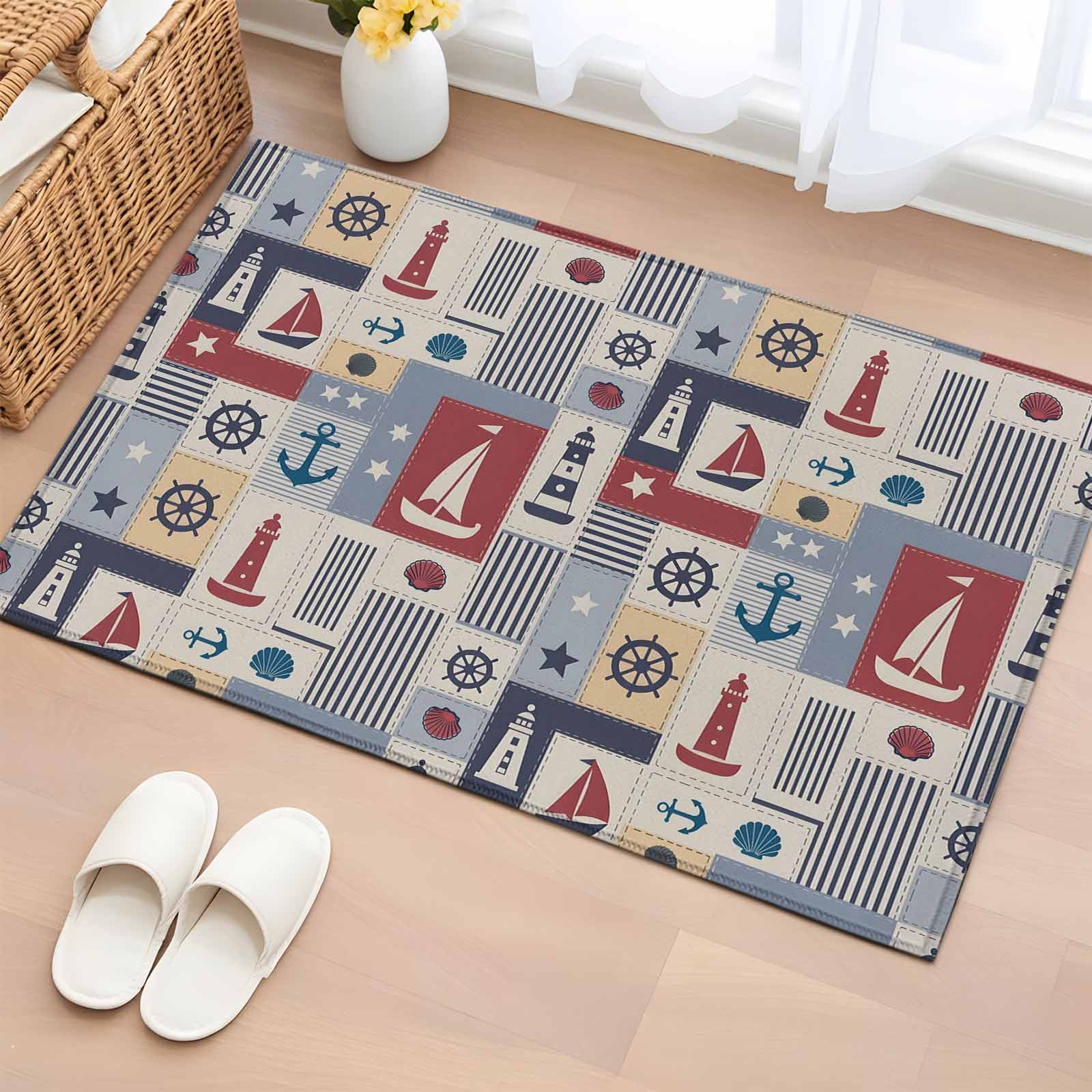2x3 Ft Entryway Area Rug, Nautical Ship Checked Kitchen Rug Runner ...
