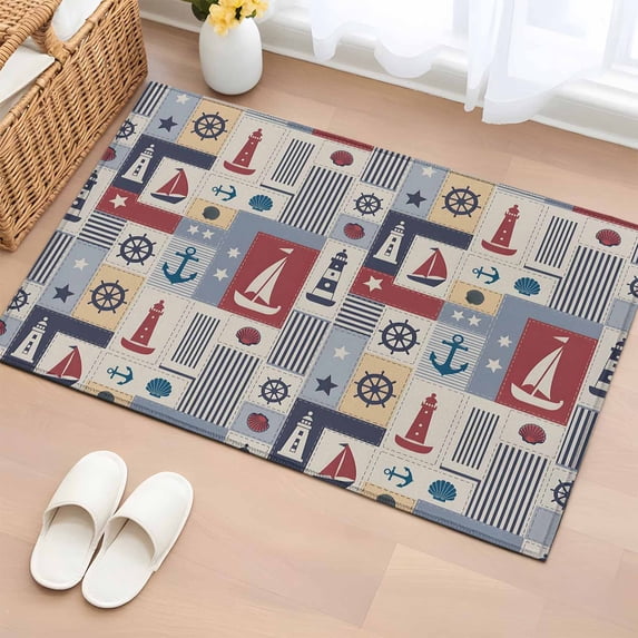 2x3 Ft Entryway Area Rug, Nautical Ship Checked Kitchen Rug Runner ...