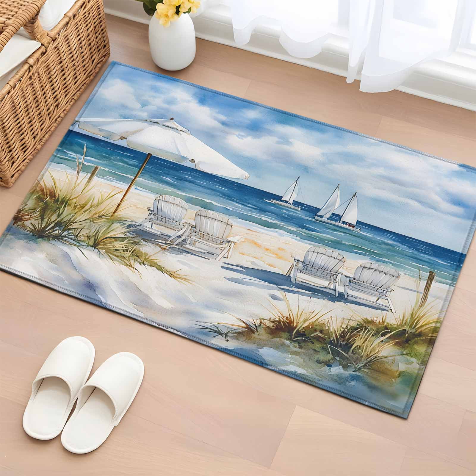 2x3 Ft Entryway Area Rug, Nautical Wave Blue Kitchen Rug Runner ...