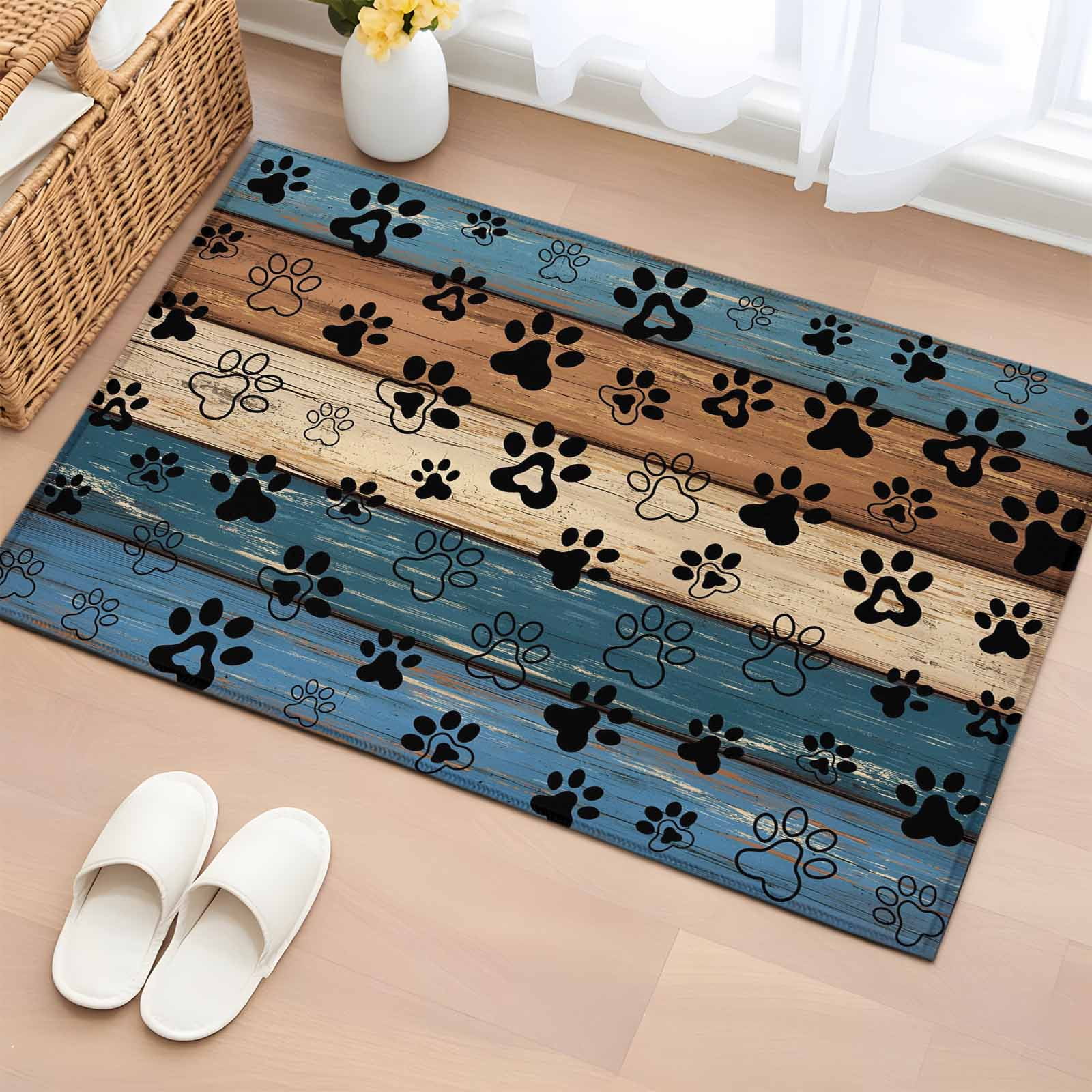 2x3 Ft Entryway Area Rug, Navy Blue Brown Kitchen Rug Runner Washable ...