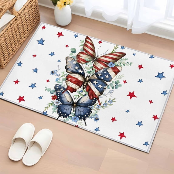 2x3 Ft Entryway Area Rug, Navy Blue Butterfly 4th of July Kitchen Rug ...