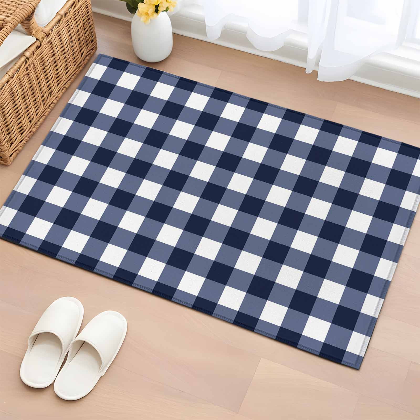 2x3 Ft Entryway Area Rug, Navy Blue Check Kitchen Rug Runner Washable ...