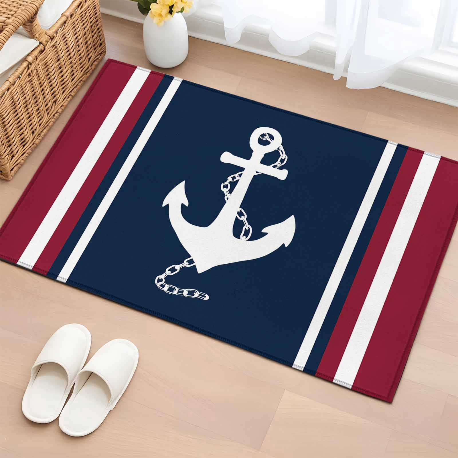 2x3 Ft Entryway Area Rug, Navy Blue Red Stripe Kitchen Rug Runner ...