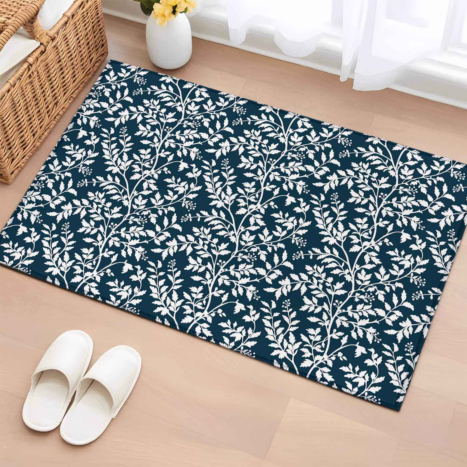 2x3 Ft Entryway Area Rug, Navy Blue Spring Floral Kitchen Rug Runner ...