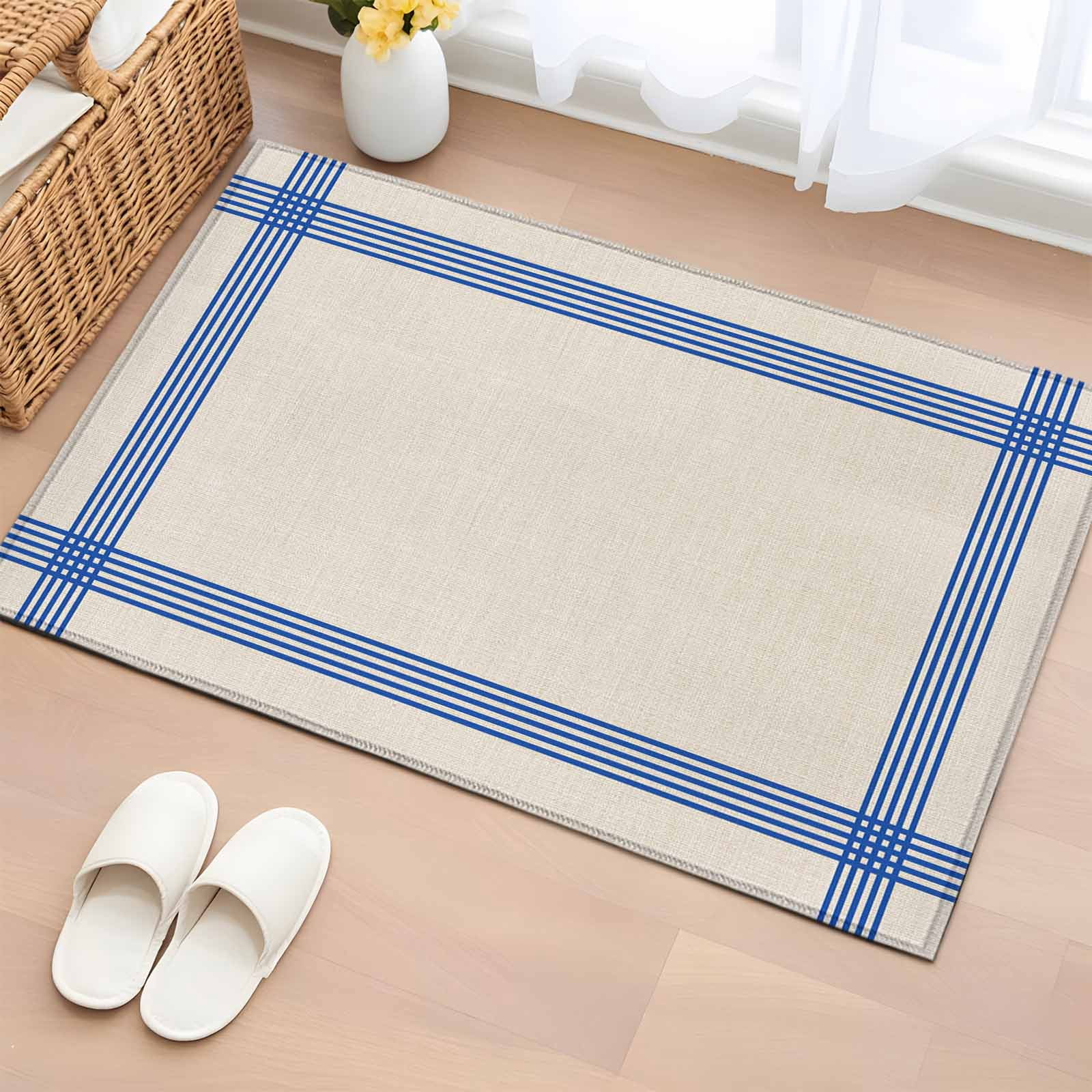2x3 Ft Entryway Area Rug, Navy Blue Stripes Kitchen Rug Runner Washable ...