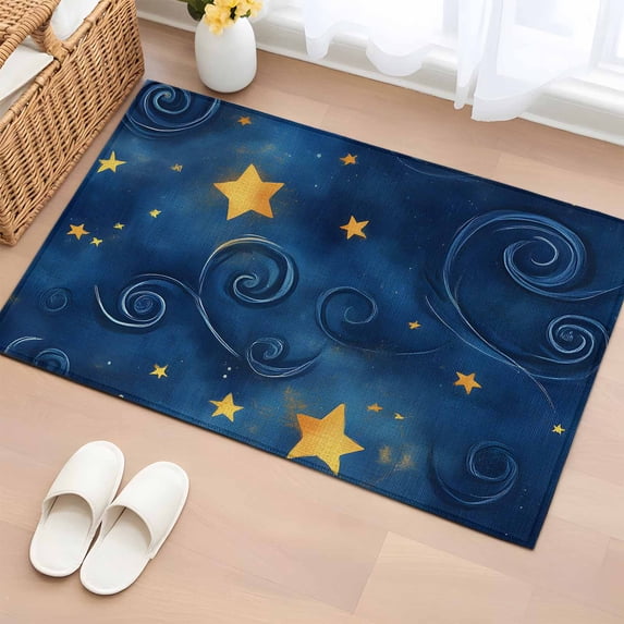 2x3 Ft Entryway Area Rug, Navy Blue Yellow Star Kitchen Rug Runner ...