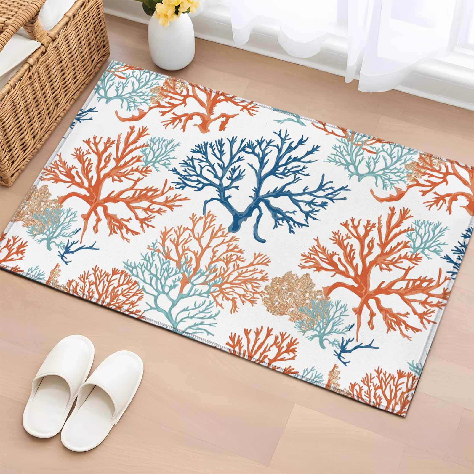 2x3 Ft Entryway Area Rug, Ocean Coral Kitchen Rug Runner Washable Floor ...