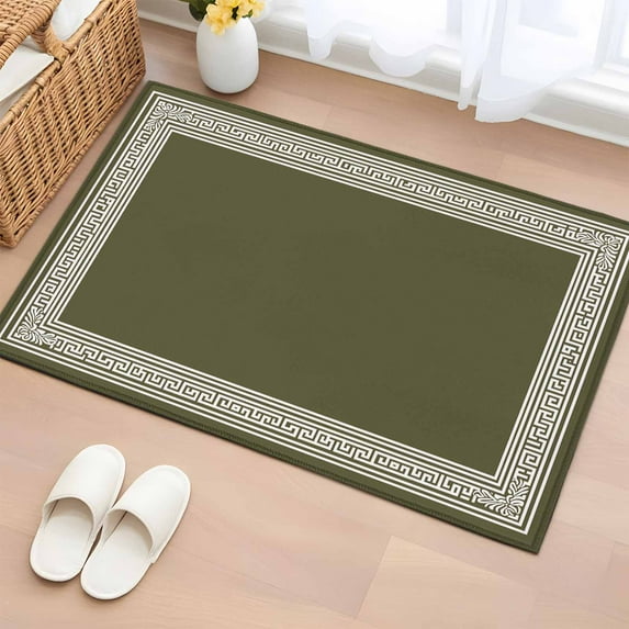 2x3 Ft Entryway Area Rug, Olive Green Greek Key Kitchen Rug Runner ...