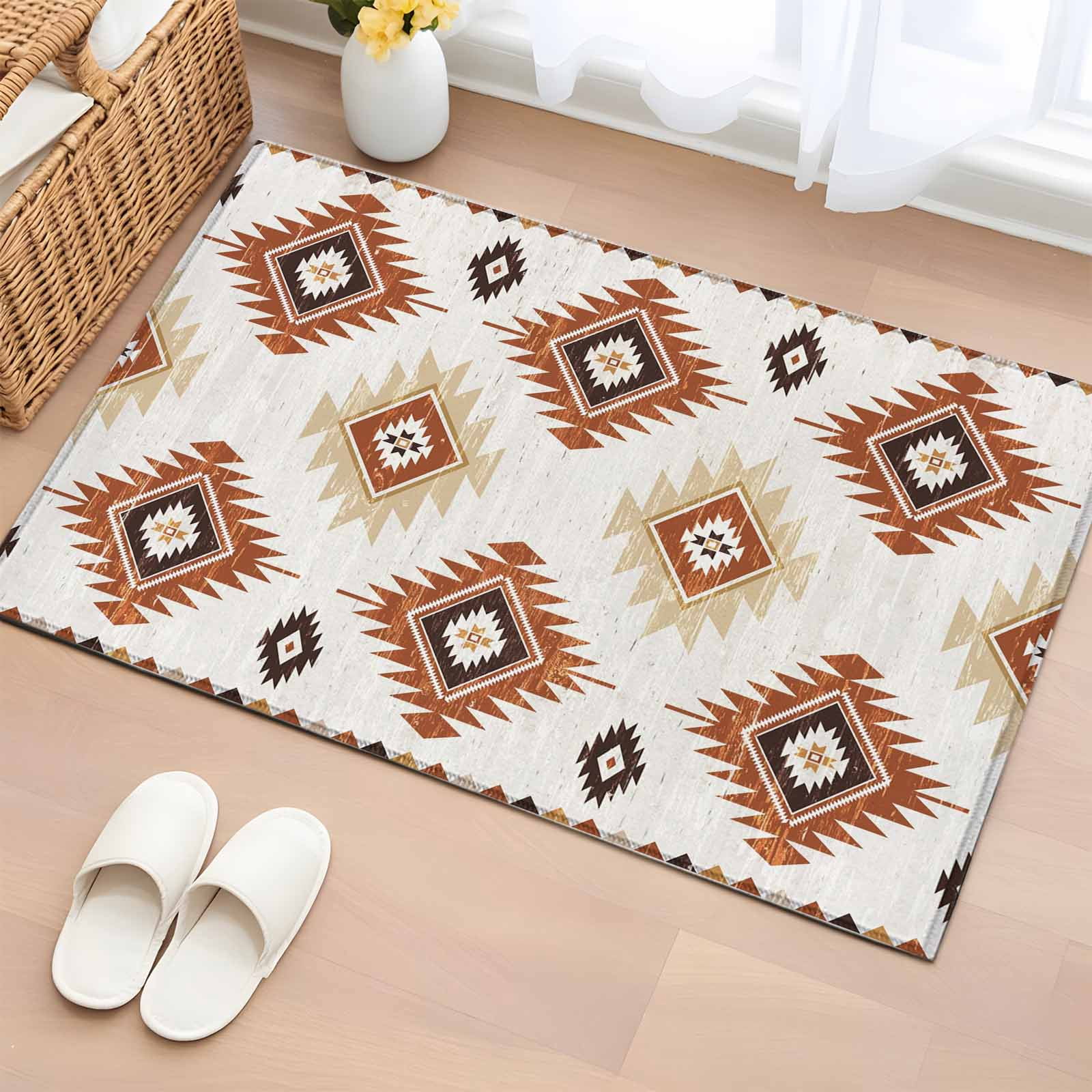 2x3 Ft Entryway Area Rug, Orange Aztec Kitchen Rug Runner Washable ...