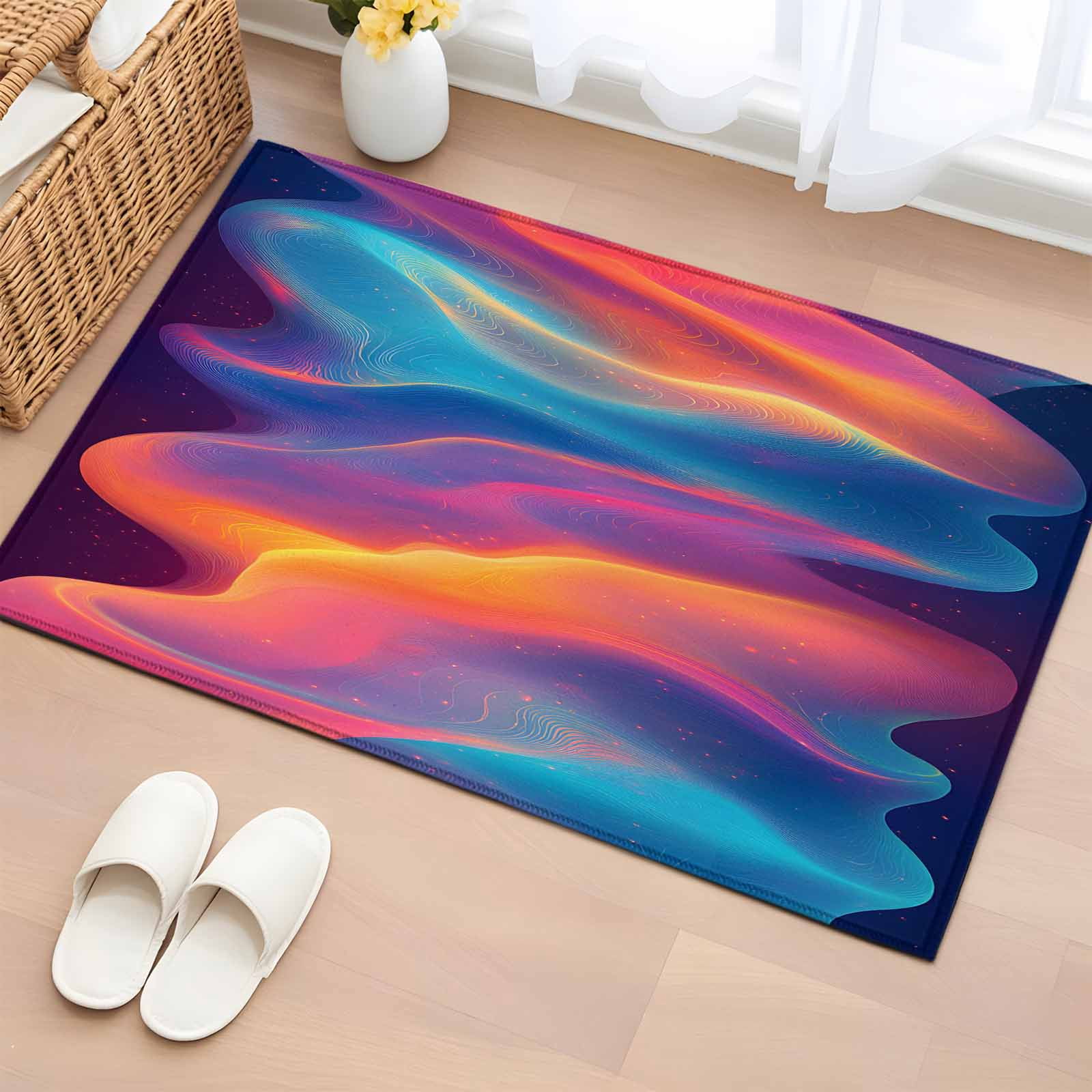 2x3 Ft Entryway Area Rug, Orange Blue Pink Moire Kitchen Rug Runner ...