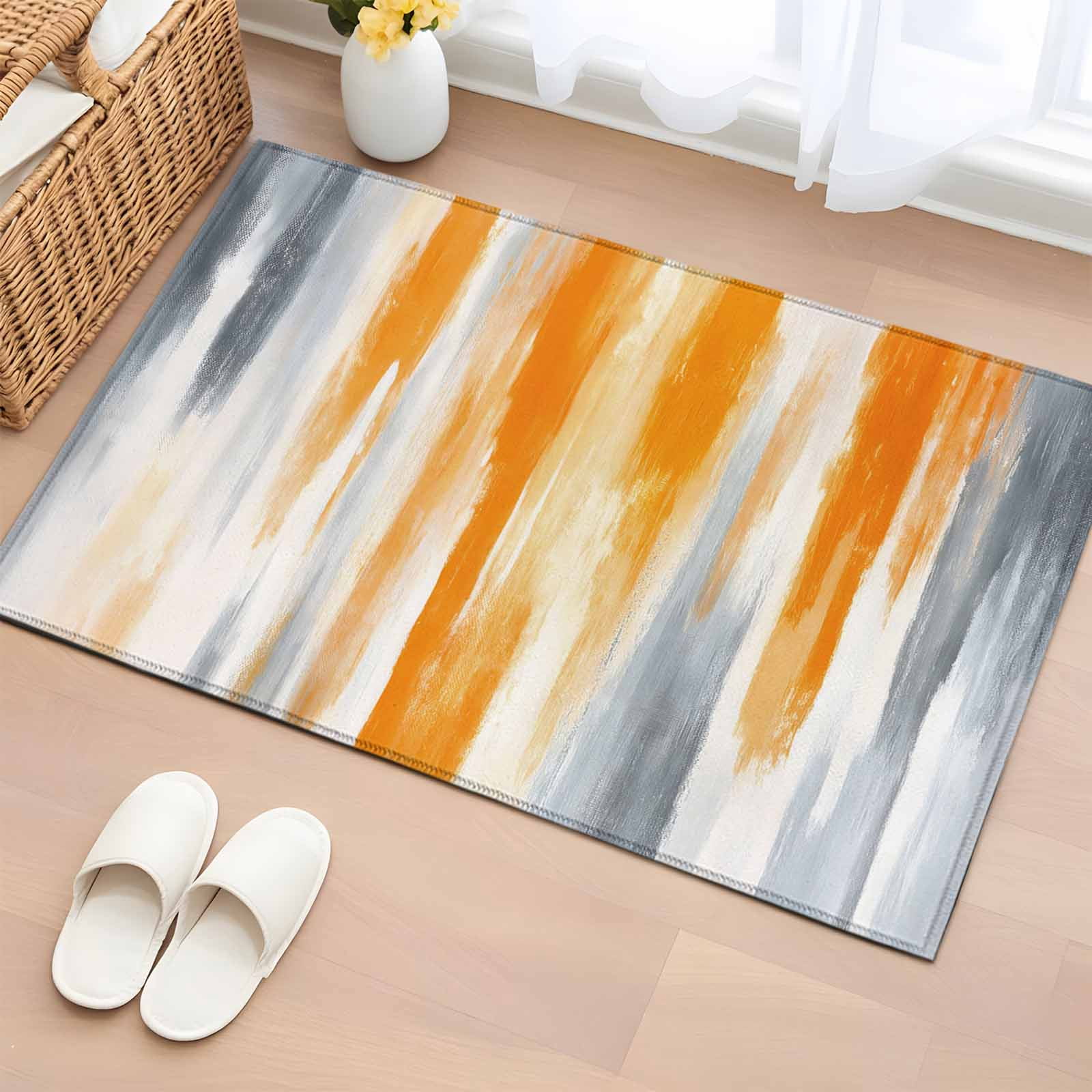 2x3 Ft Entryway Area Rug, Orange Gray Kitchen Rug Runner Washable Floor ...