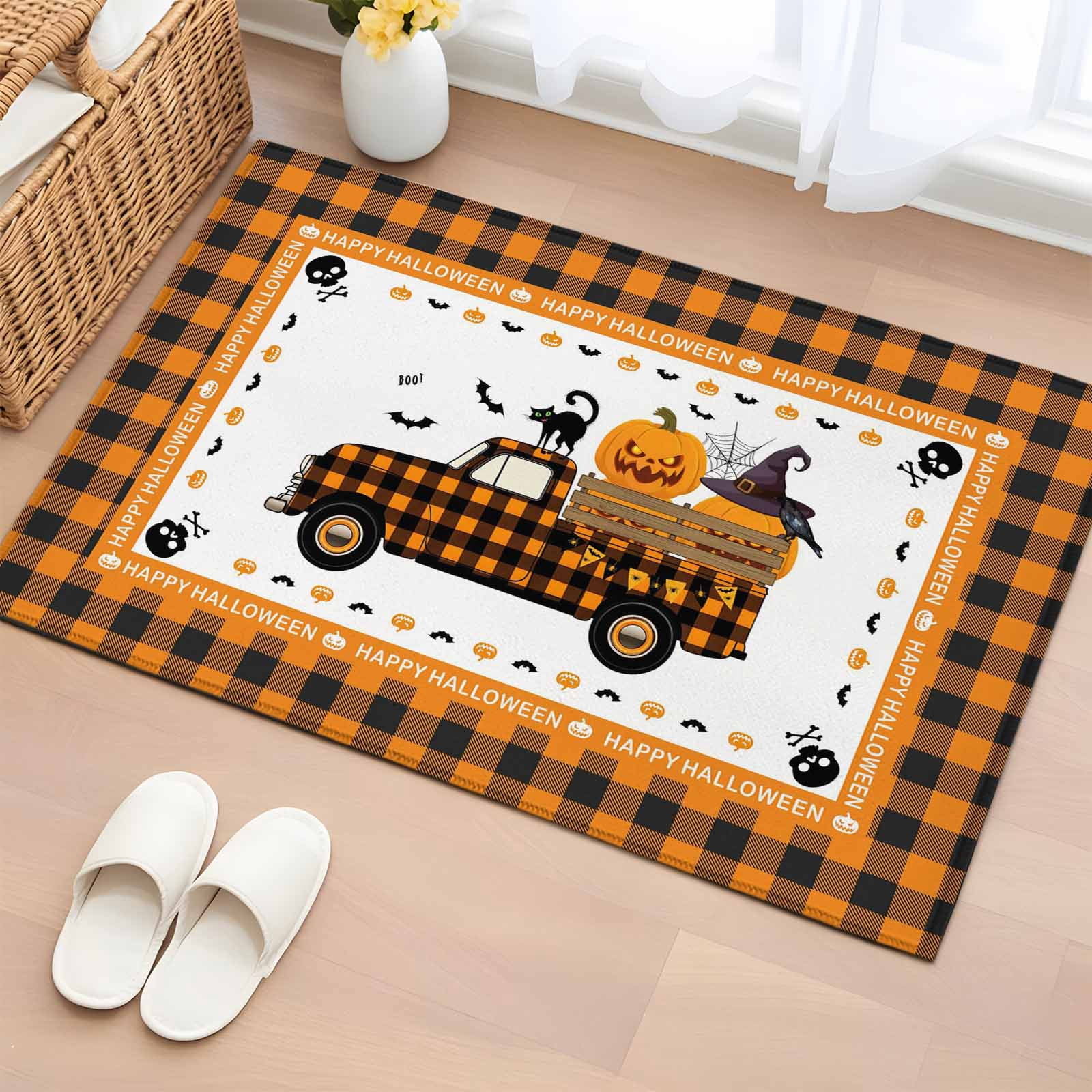 2x3 Ft Entryway Area Rug, Orange Halloween Kitchen Rug Runner Washable ...