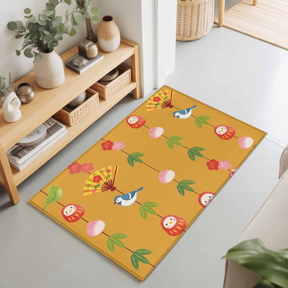 2x3 Ft Entryway Area Rug, Orange Spring Floral Kitchen Rug Runner ...