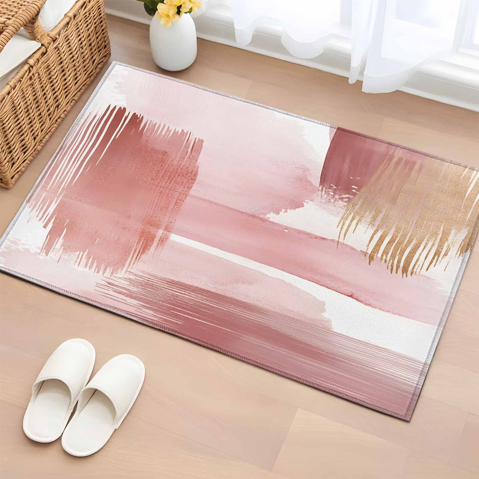 2x3 Ft Entryway Area Rug, Pink Abstract Art Kitchen Rug Runner Washable ...