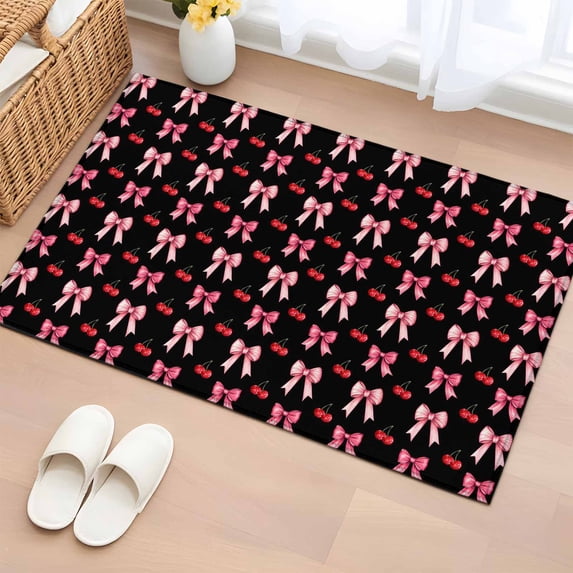 2x3 Ft Entryway Area Rug, Pink Bow Kitchen Rug Runner Washable Floor ...