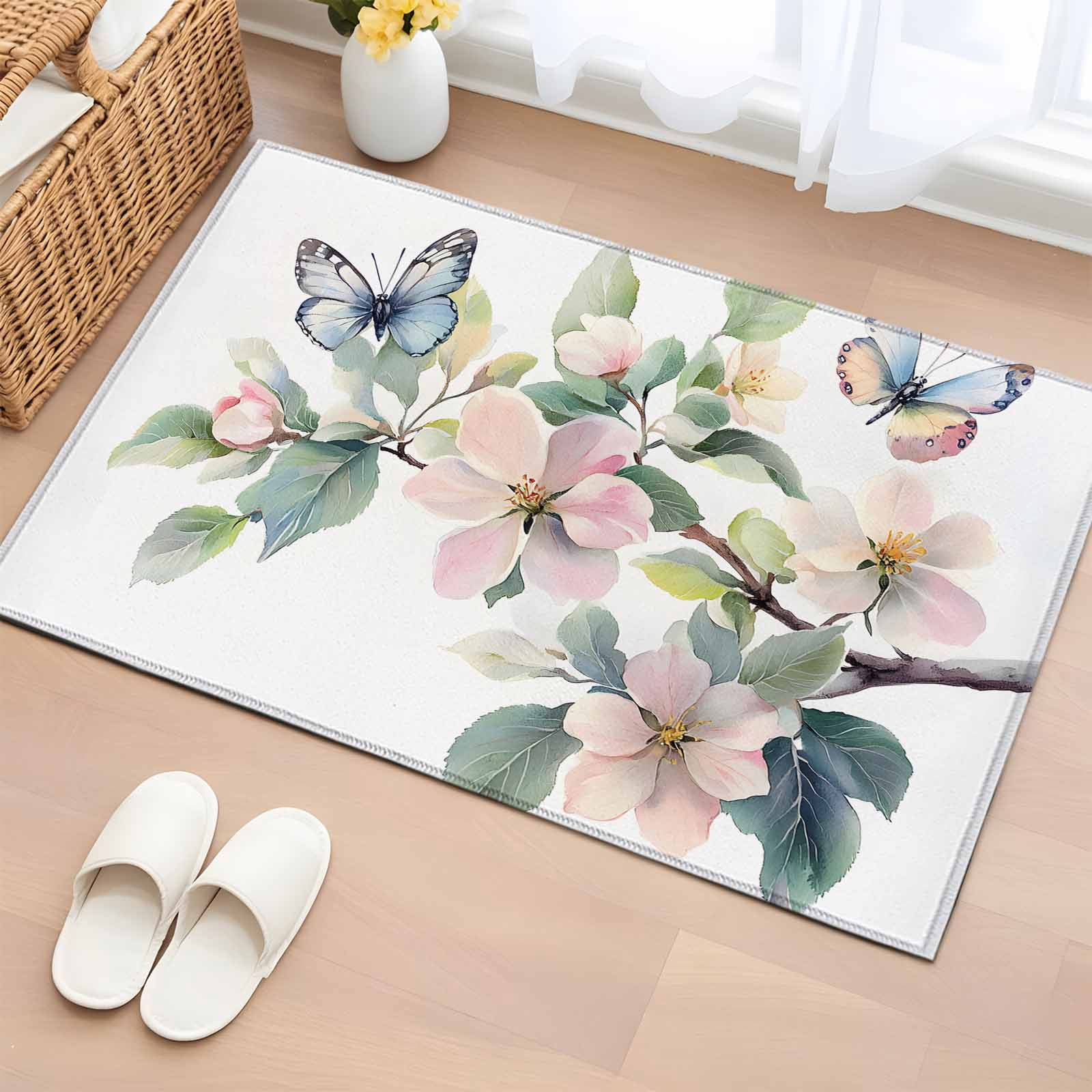 2x3 Ft Entryway Area Rug, Pink Flowers Kitchen Rug Runner Washable ...
