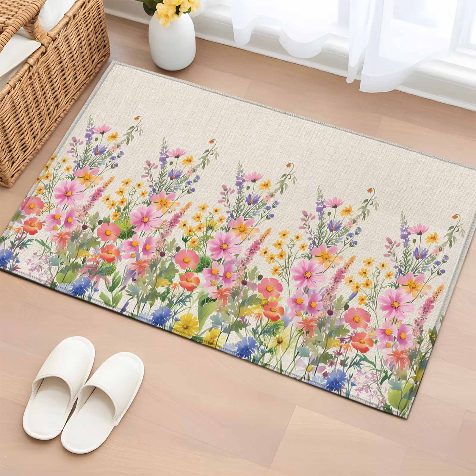2x3 Ft Entryway Area Rug, Pink Flowers Kitchen Rug Runner Washable ...