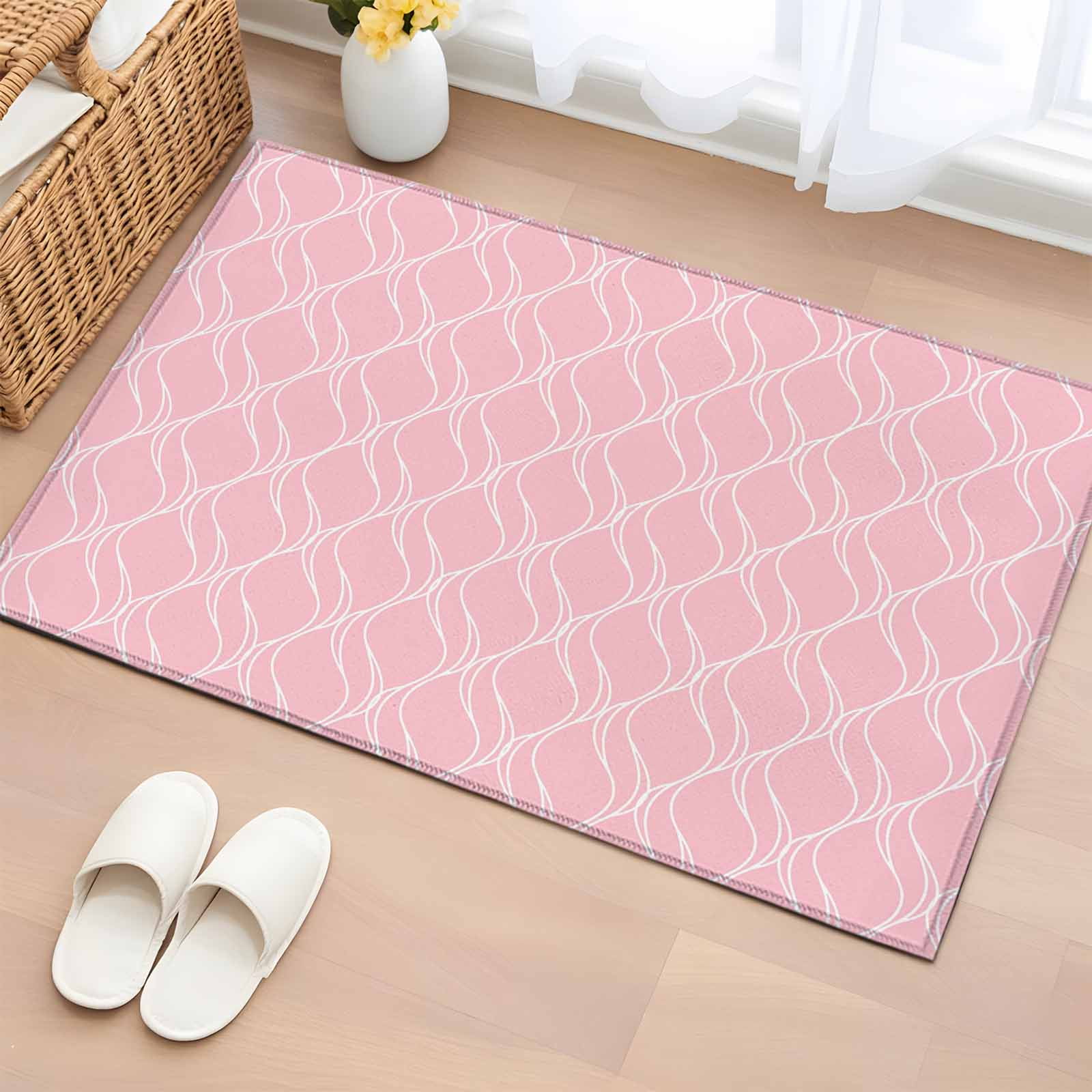 2x3 Ft Entryway Area Rug, Pink White Stripes Kitchen Rug Runner ...