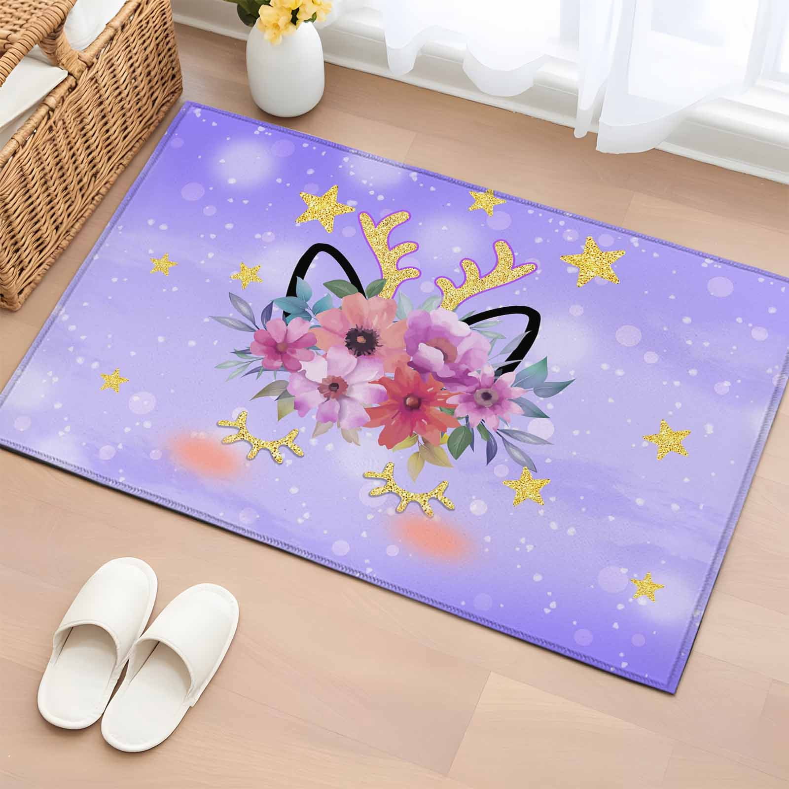 2x3 Ft Entryway Area Rug, Purple Floral Kitchen Rug Runner Washable ...