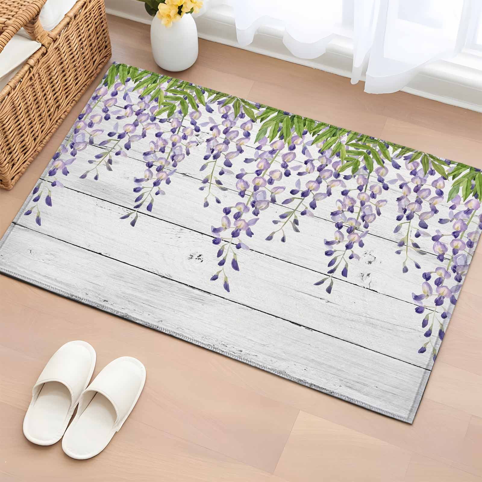 2x3 Ft Entryway Area Rug, Purple Flowers Kitchen Rug Runner Washable ...