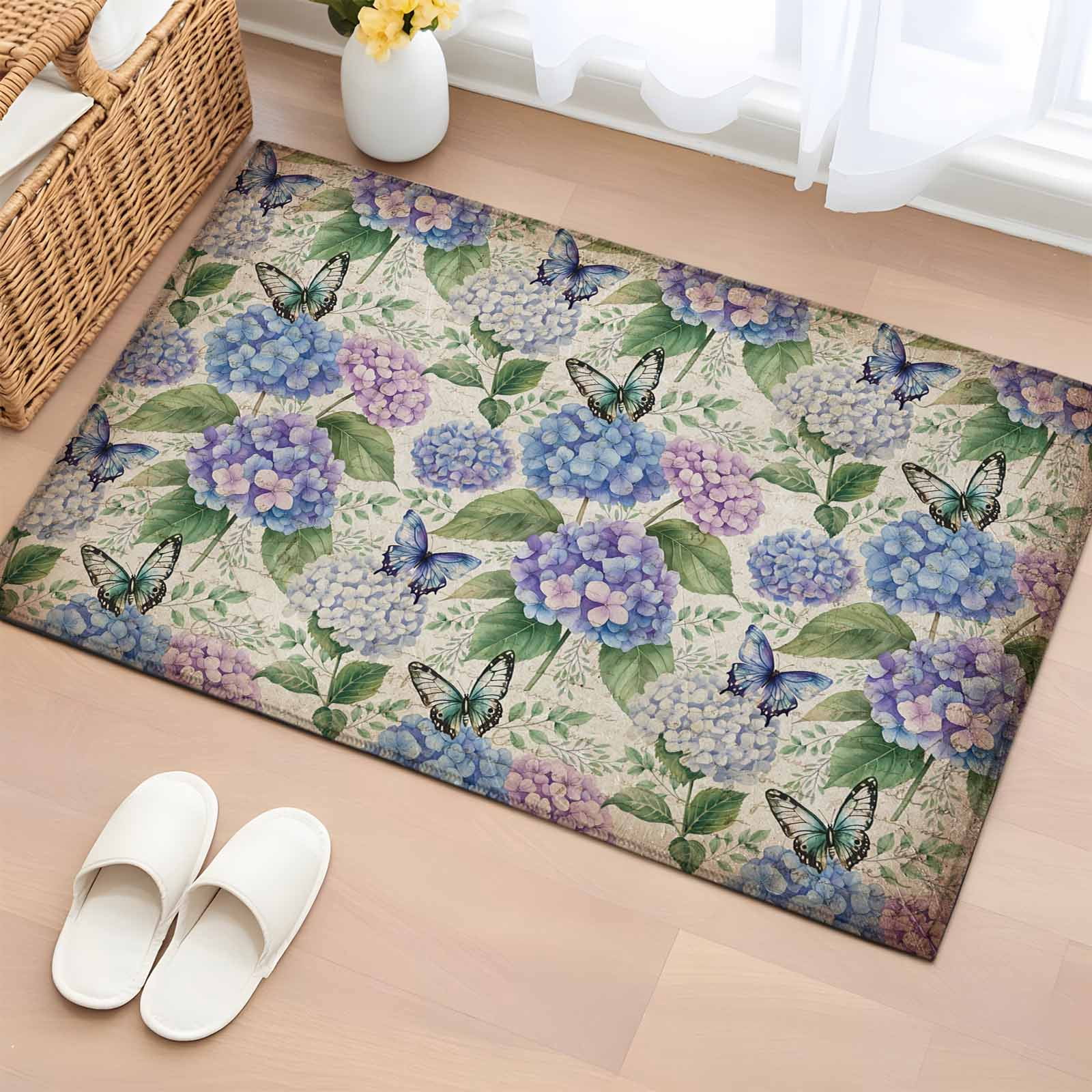 2x3 Ft Entryway Area Rug, Purple Hydrangea Kitchen Rug Runner Washable ...