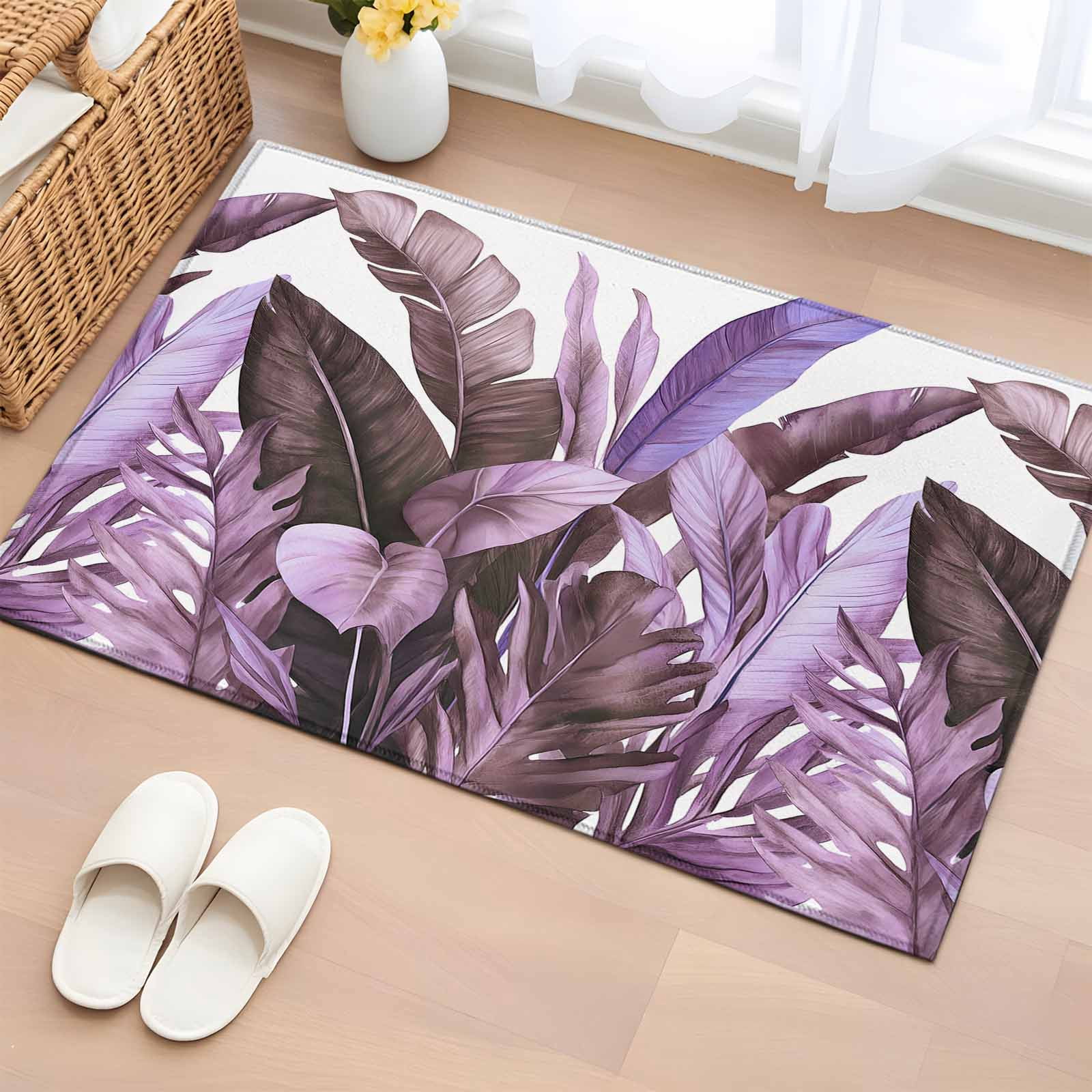 2x3 Ft Entryway Area Rug, Purple Tropical Leaves Kitchen Rug Runner ...