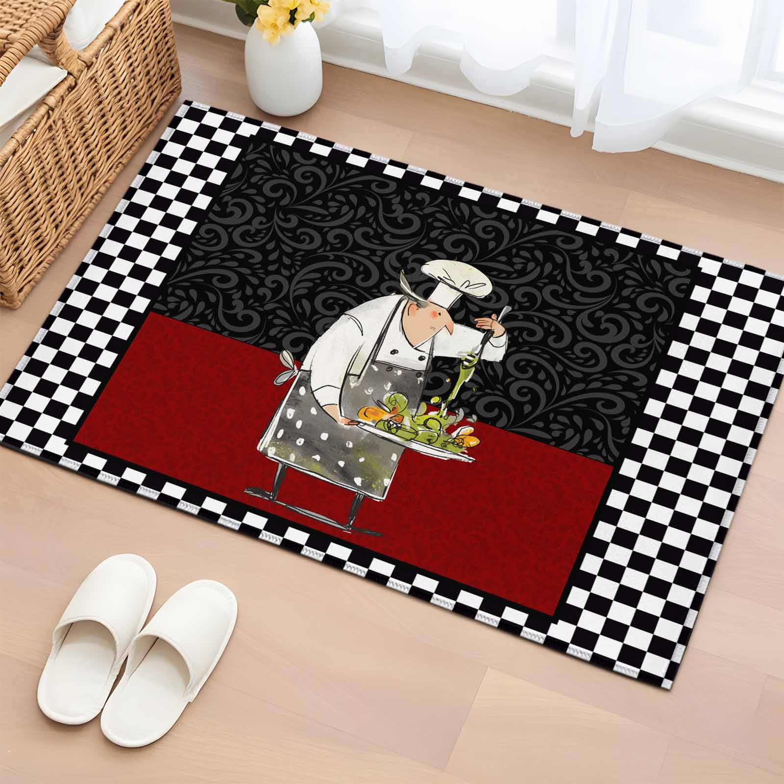2x3 Ft Entryway Area Rug, Red Black Chef Kitchen Rug Runner Washable ...