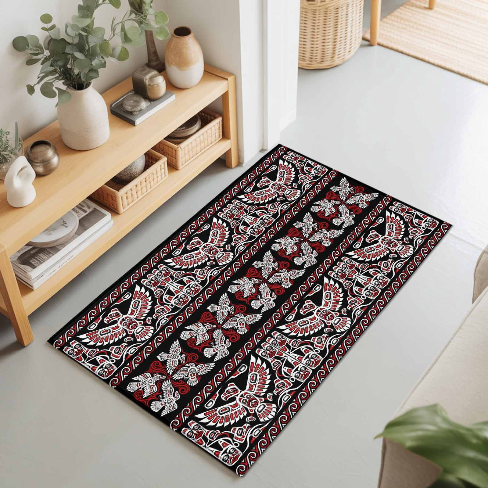 2x3 Ft Entryway Area Rug, Red Black Eagle Boho Kitchen Rug Runner ...