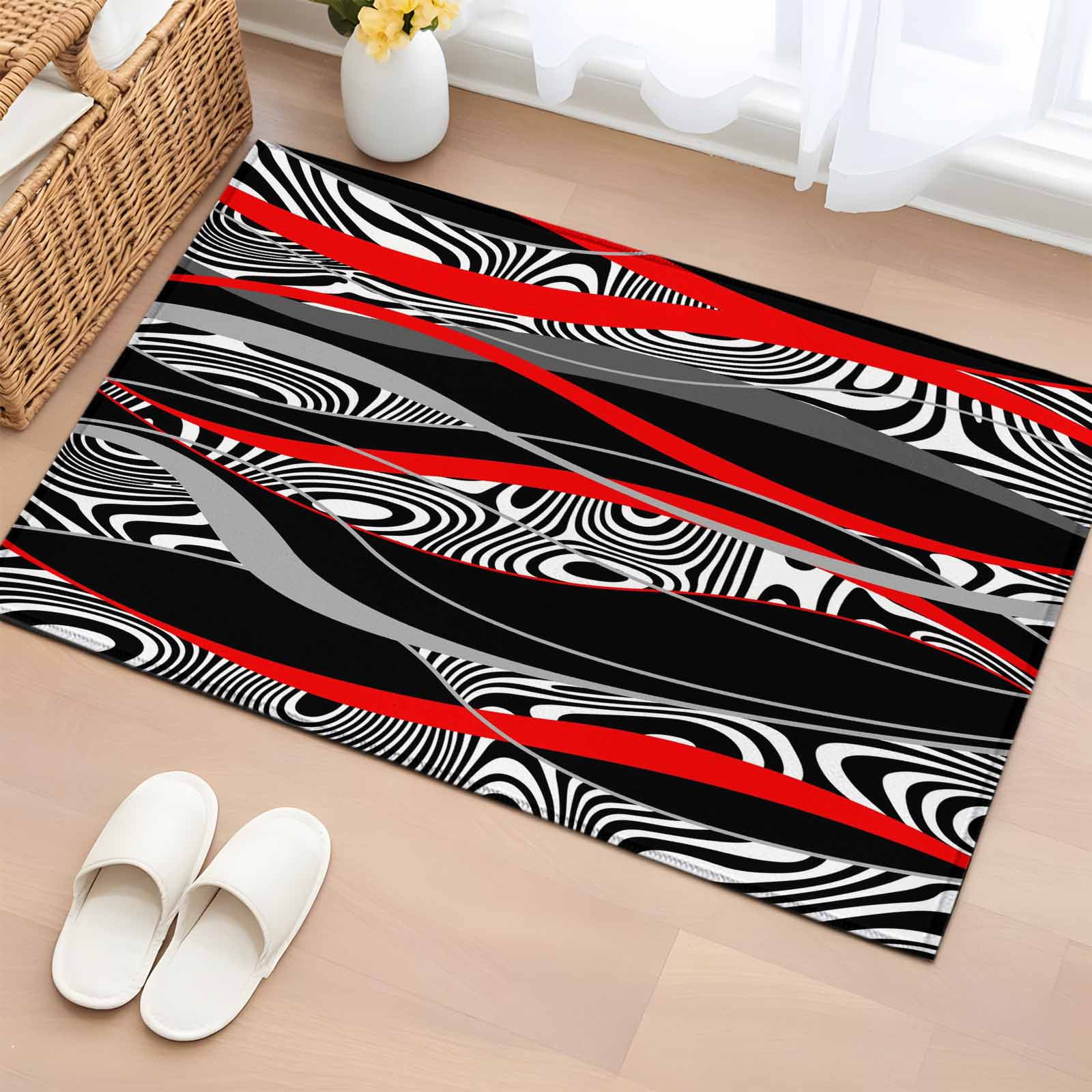 2x3 Ft Entryway Area Rug, Red Black Stripes Kitchen Rug Runner Washable ...