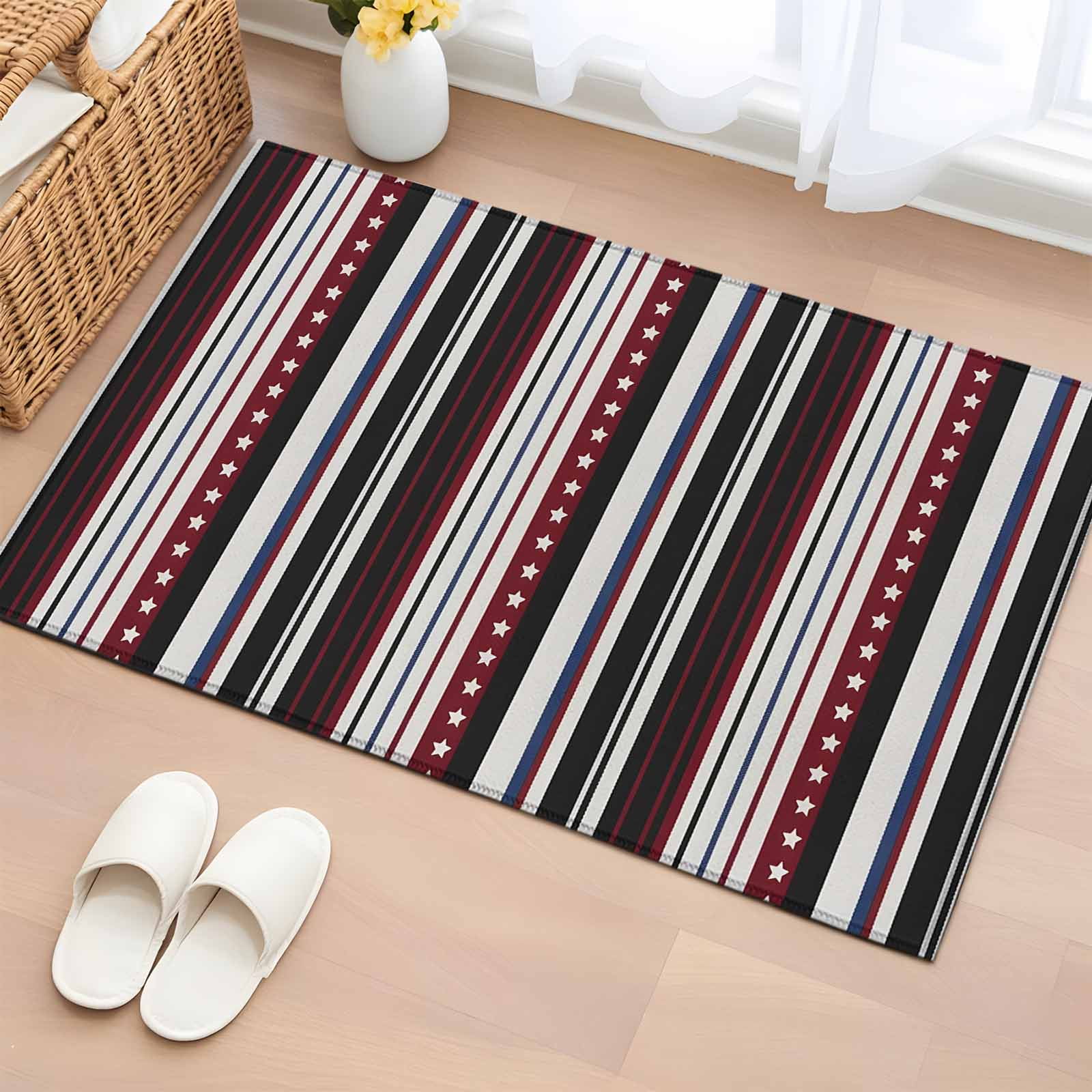 2x3 Ft Entryway Area Rug, Red Blue Black Striped Kitchen Rug Runner ...