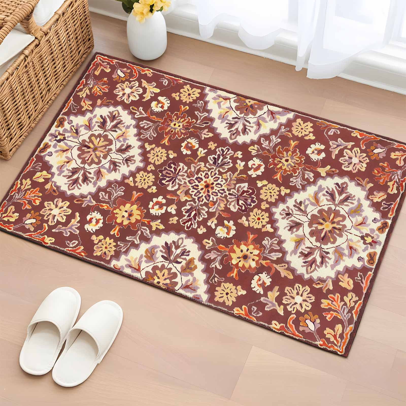 2x3 Ft Entryway Area Rug, Red Boho Ethnic Kitchen Rug Runner Washable ...
