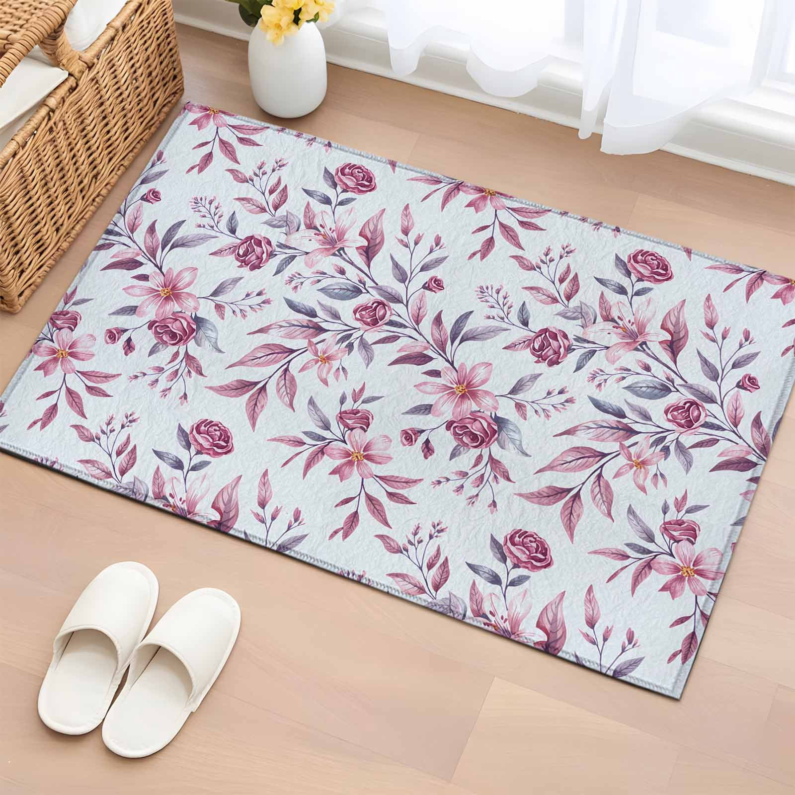 2x3 Ft Entryway Area Rug, Red Floral Kitchen Rug Runner Washable Floor ...