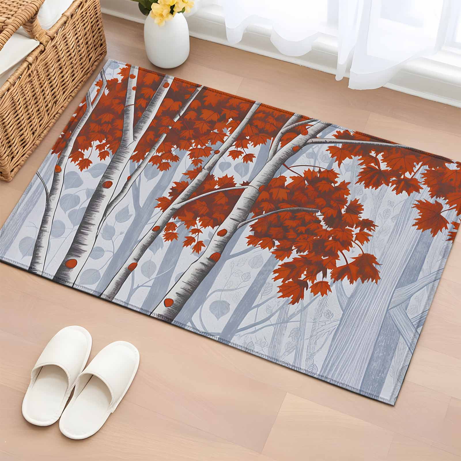 2x3 Ft Entryway Area Rug, Red Forest Kitchen Rug Runner Washable Floor ...