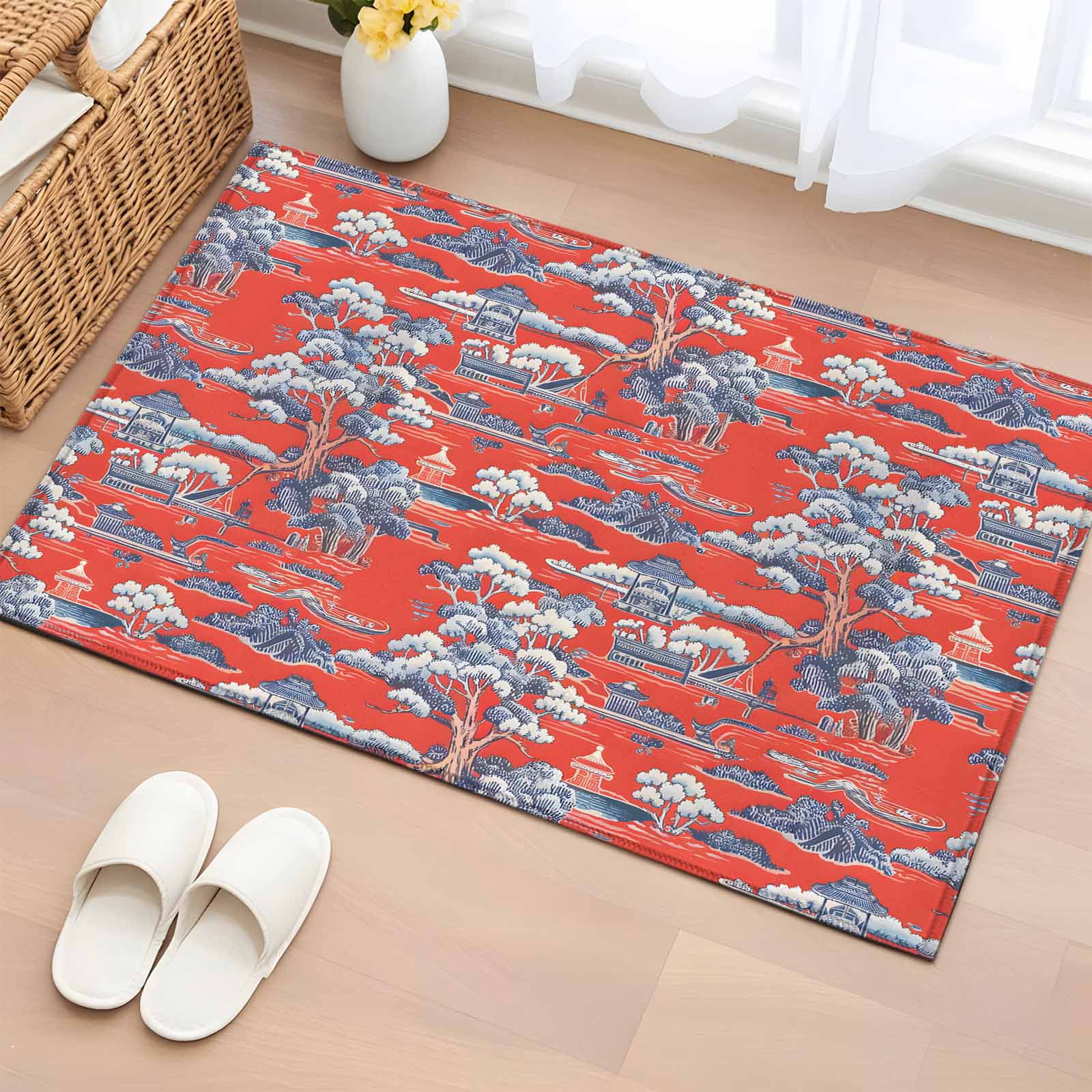 2x3 Ft Entryway Area Rug, Red Garden Kitchen Rug Runner Washable Floor ...