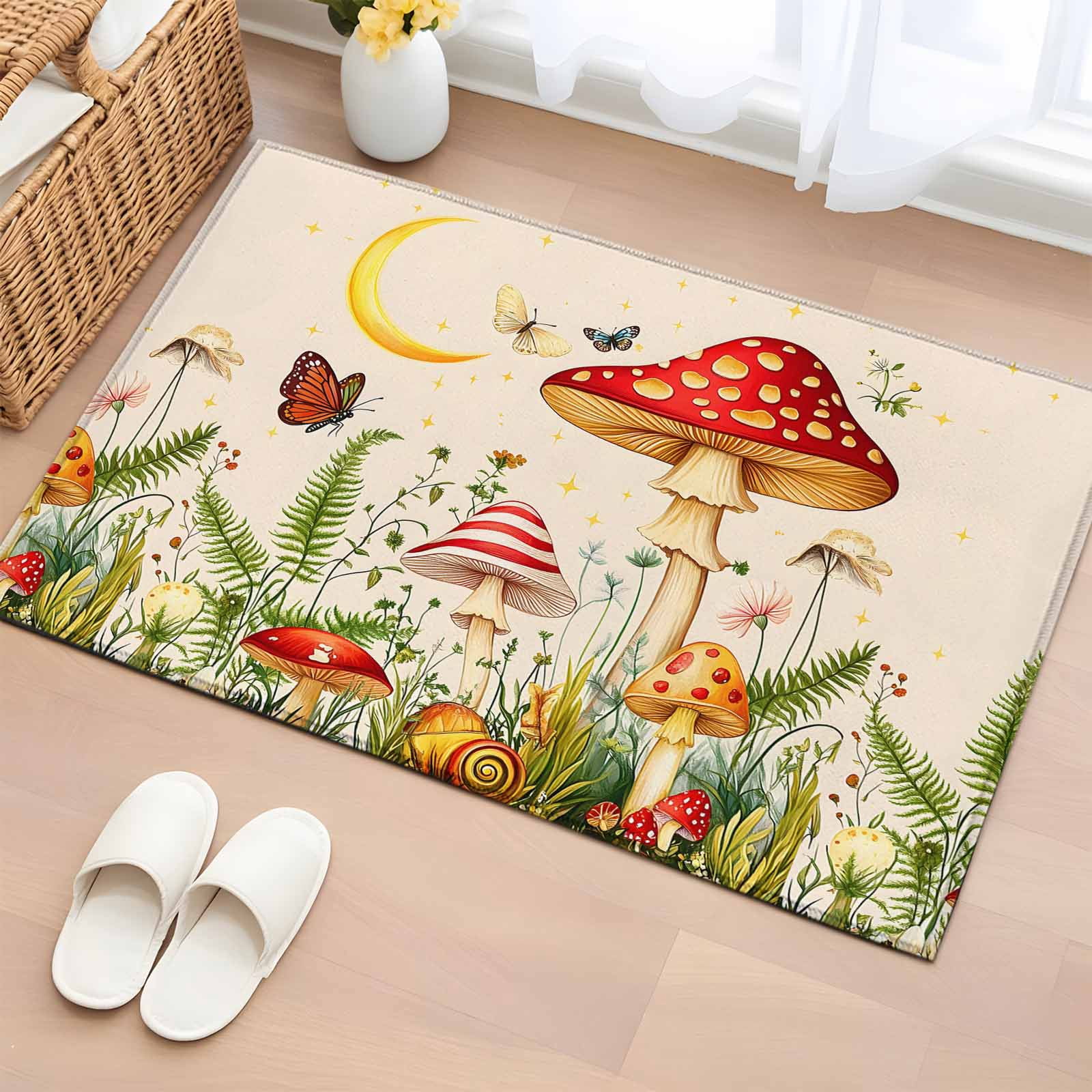 2x3 Ft Entryway Area Rug, Red Mushroom Kitchen Rug Runner Washable ...