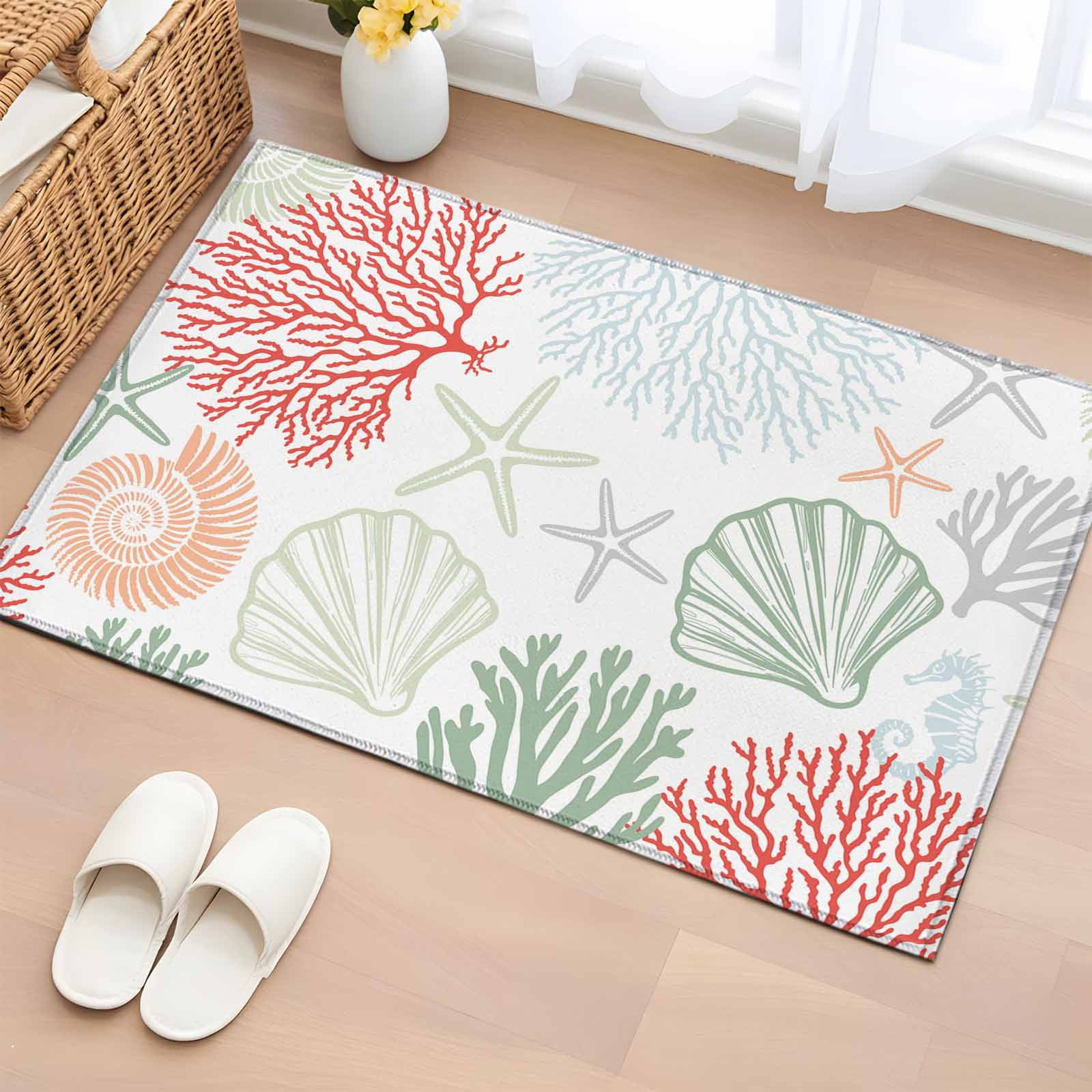 2x3 Ft Entryway Area Rug, Red Sage Green Coastal Kitchen Rug Runner ...