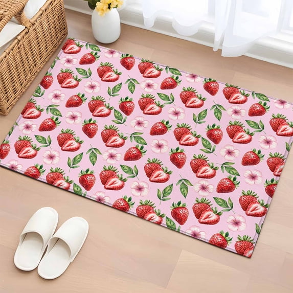 2x3 Ft Entryway Area Rug, Red Strawberry Kitchen Rug Runner Washable ...