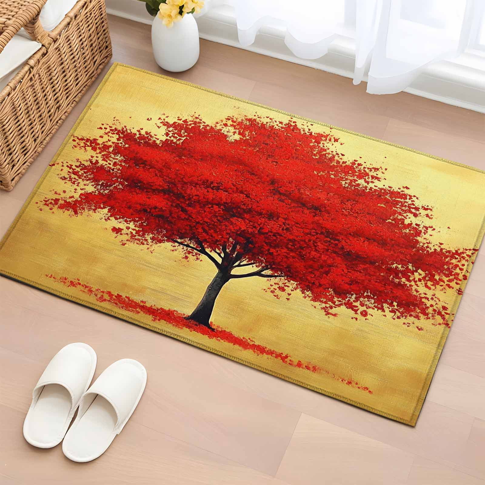 2x3 Ft Entryway Area Rug, Red Tree Kitchen Rug Runner Washable Floor ...