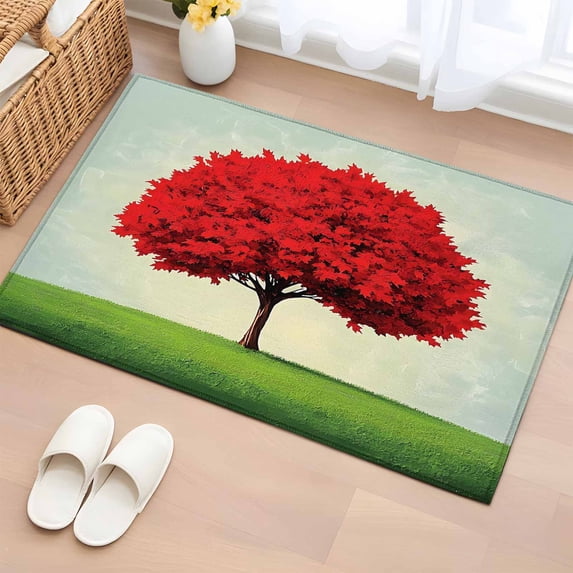 2x3 Ft Entryway Area Rug, Red Tree Kitchen Rug Runner Washable Floor ...
