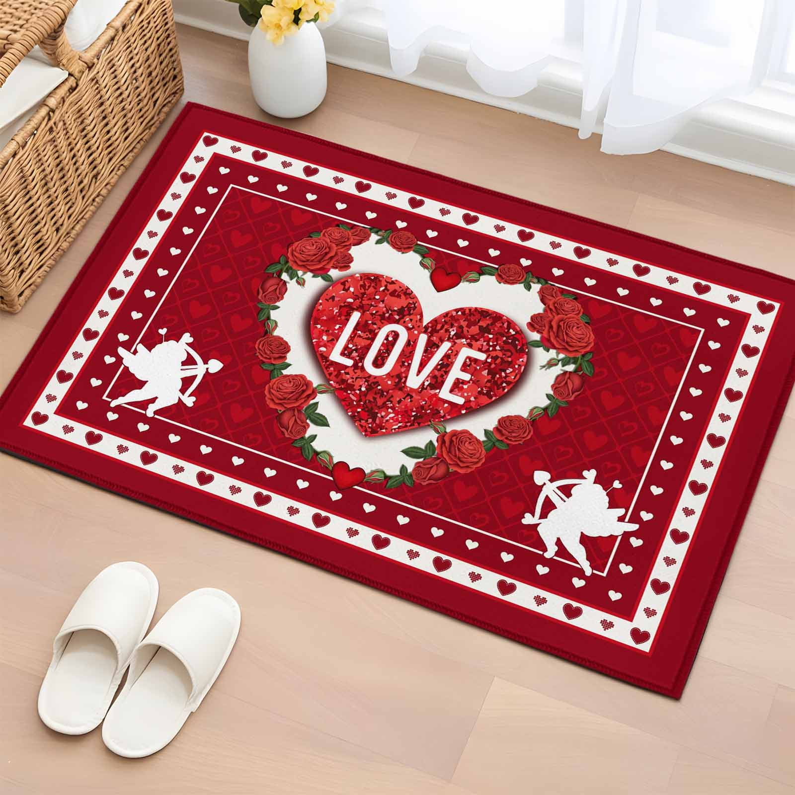 2x3 Ft Entryway Area Rug, Red Valentine's Day Kitchen Rug Runner ...