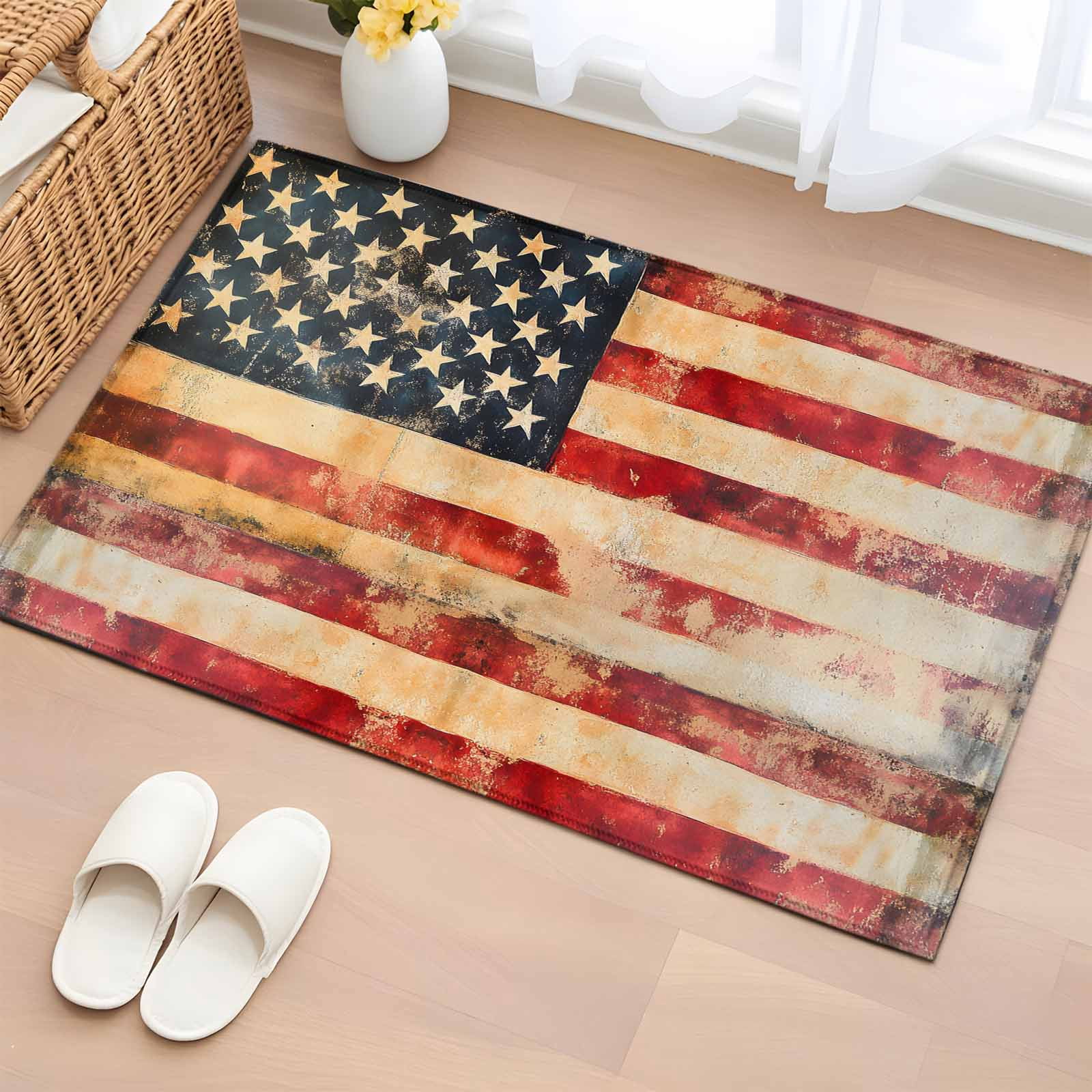 2x3 Ft Entryway Area Rug, Retro American Flag Kitchen Rug Runner ...