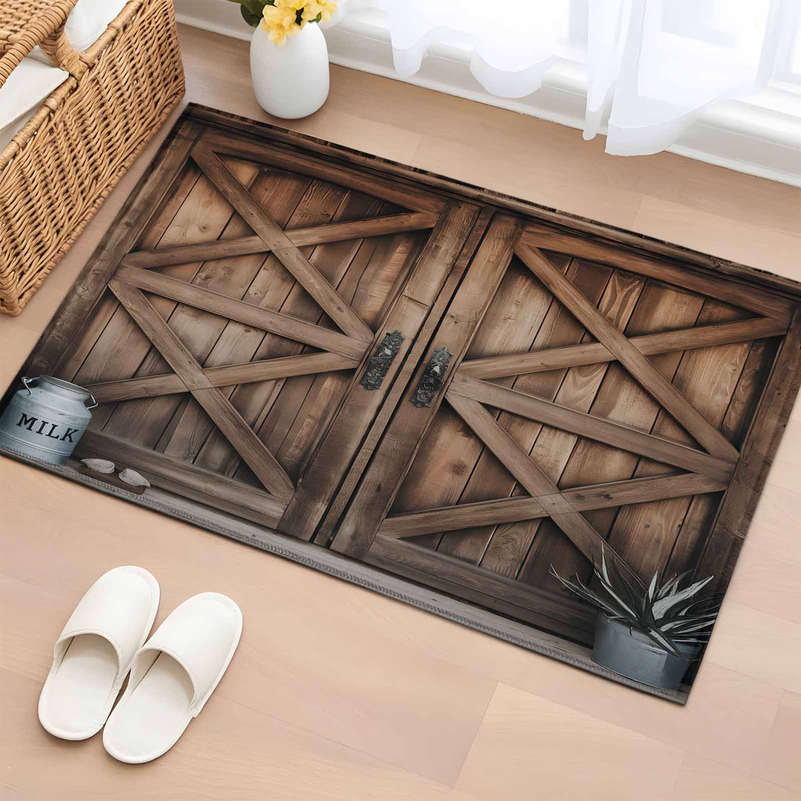 2x3 Ft Entryway Area Rug, Retro Brown Door Kitchen Rug Runner Washable ...