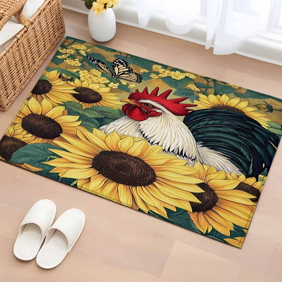 2x3 Ft Entryway Area Rug, Retro Rooster Kitchen Rug Runner Washable ...
