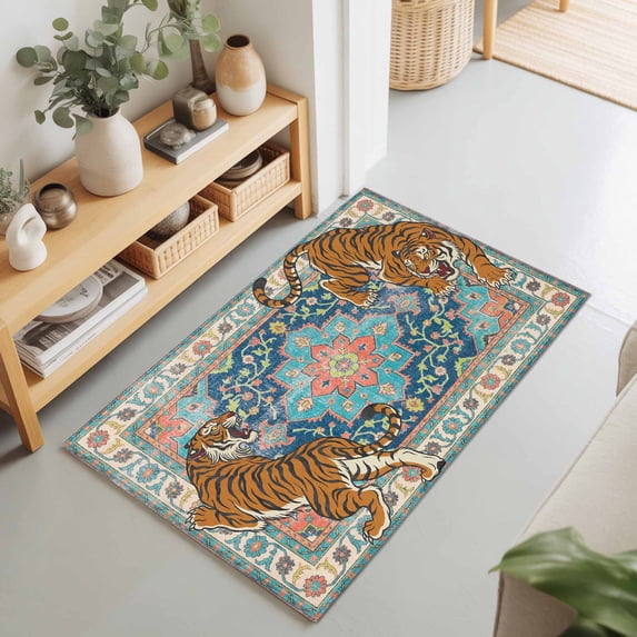 2x3 Ft Entryway Area Rug, Retro Tiger Kitchen Rug Runner Washable Floor ...