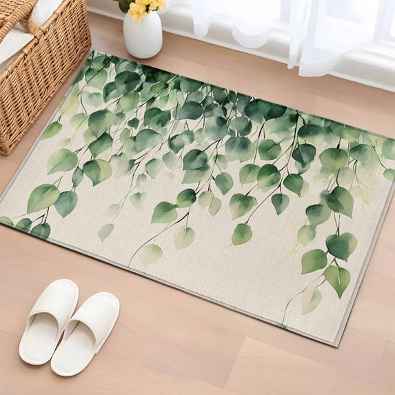2x3 Ft Entryway Area Rug, Rustic Green Leaves Kitchen Rug Runner ...