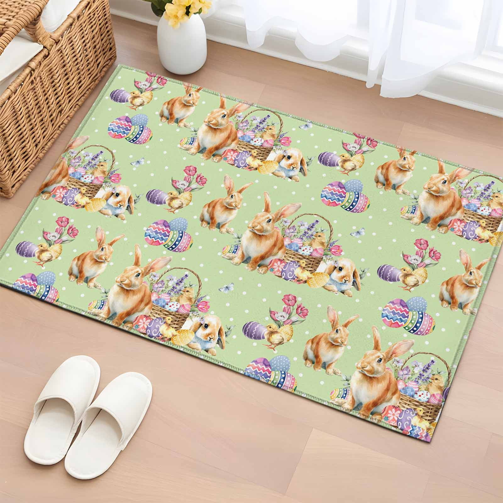 2x3 Ft Entryway Area Rug, Sage Green Bunny Easter Kitchen Rug Runner ...