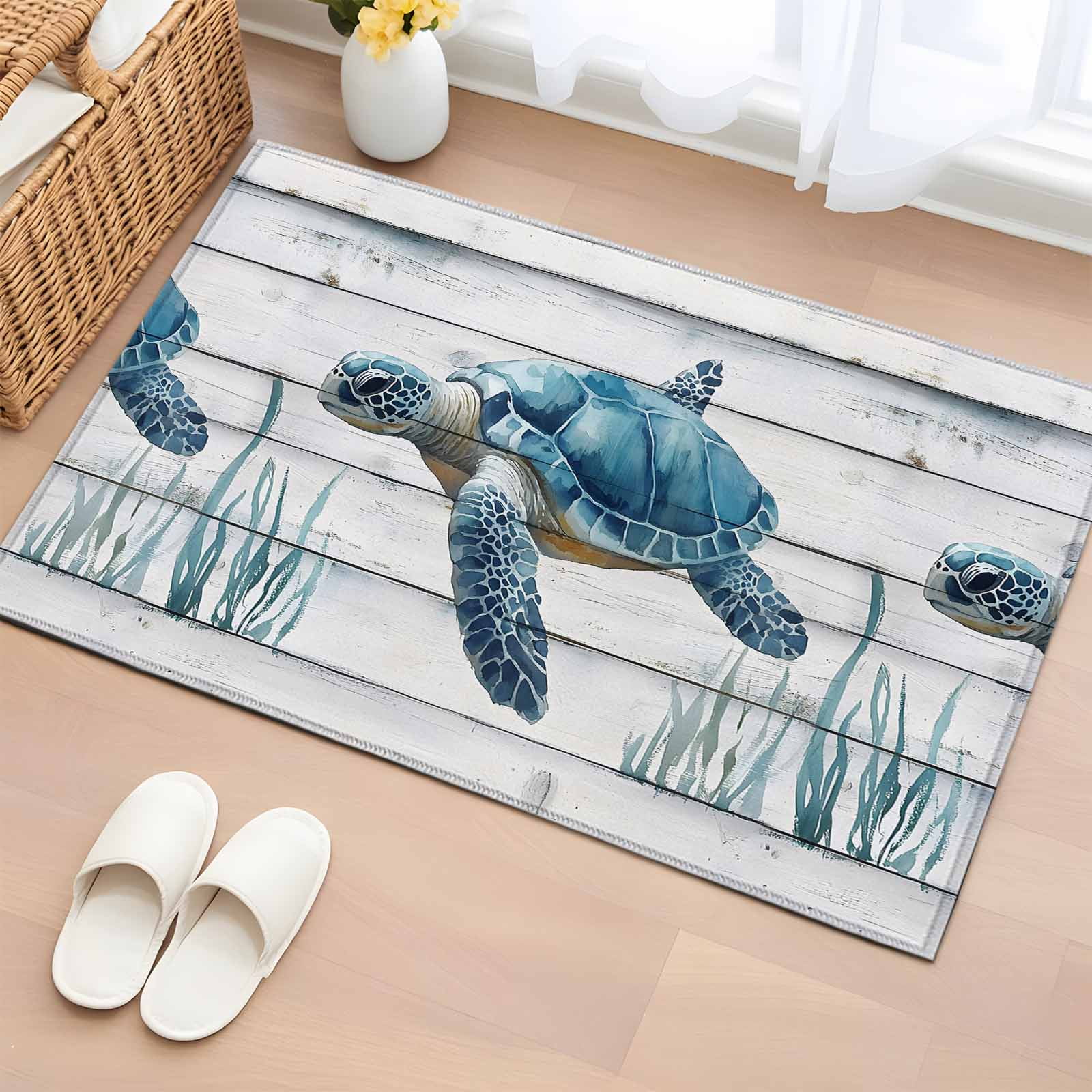 2x3 Ft Entryway Area Rug, Sea Turtle Blue Kitchen Rug Runner Washable ...