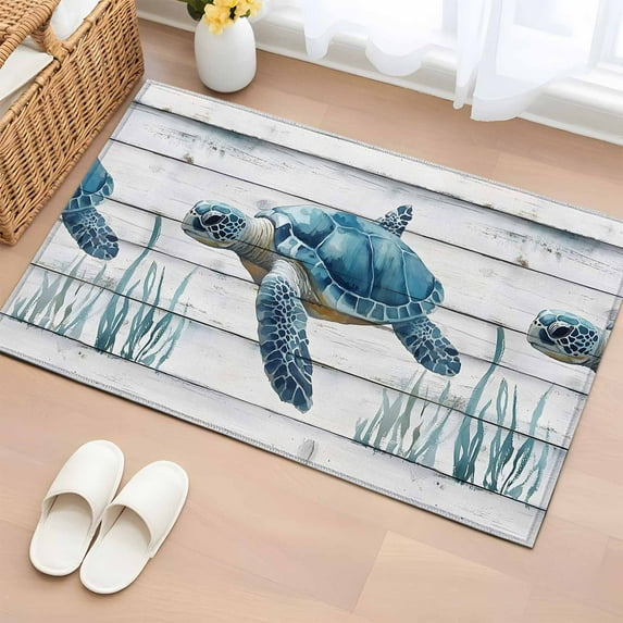 2x3 Ft Entryway Area Rug, Sea Turtle Blue Kitchen Rug Runner Washable ...
