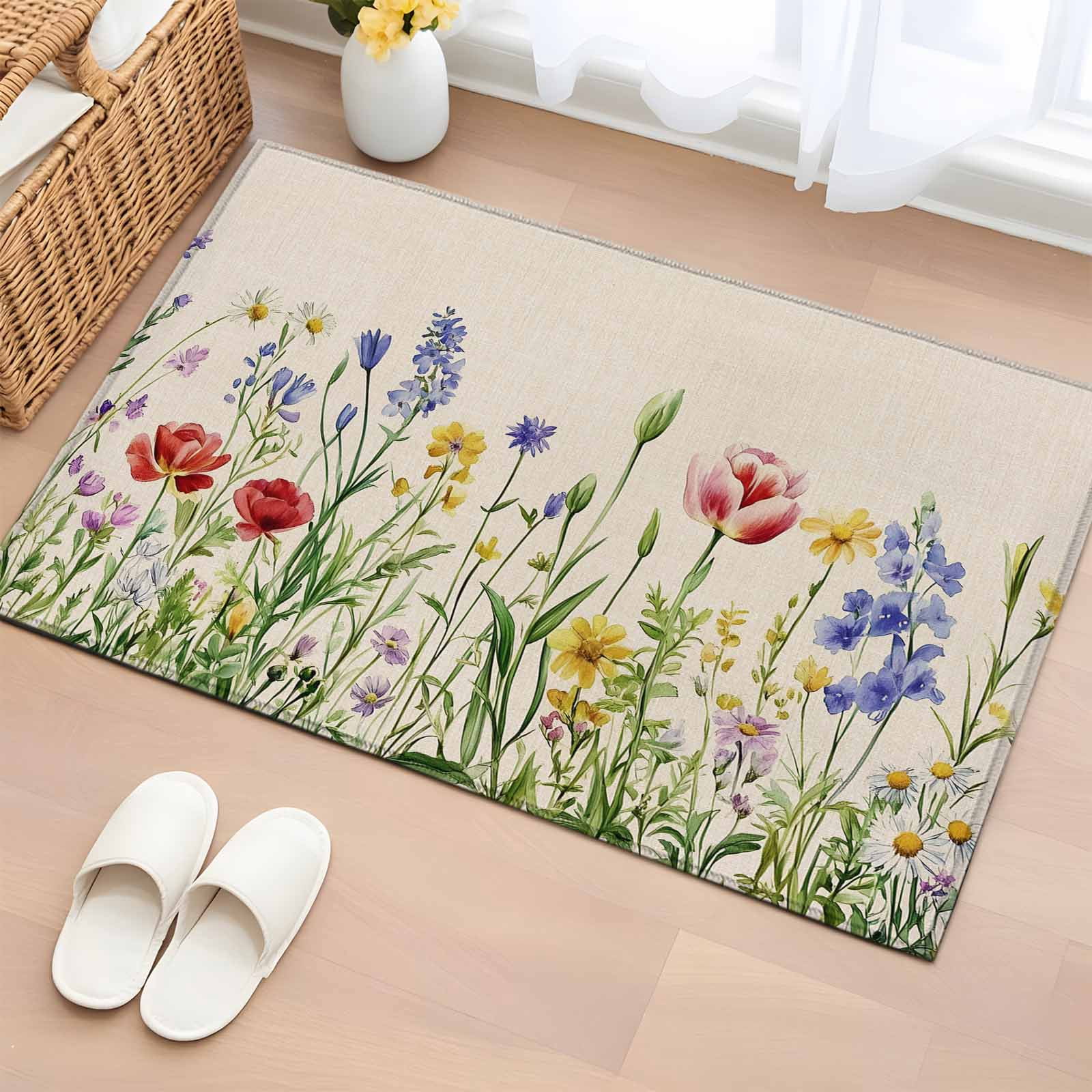 2x3 Ft Entryway Area Rug, Spring Flowers Kitchen Rug Runner Washable ...